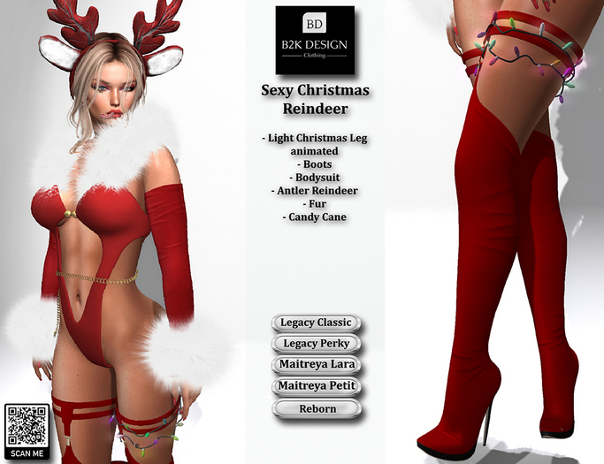 Second Life Marketplace - ..::B2K Design::..Sexy Christmas Reindeer - Legacy/Perky - Maitreya ...